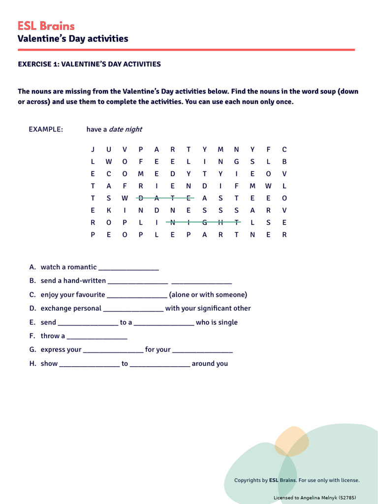 ESL Brains Valentines Day Activities SV 9252 | PDF | Linguistic ...