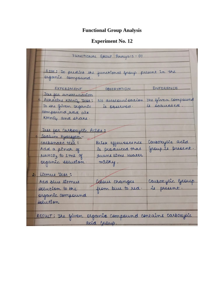 Functional Group Analysis Experiments 12-17 | PDF