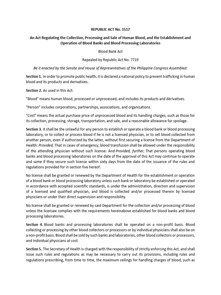 Blood Bank Act Regulation in the Philippines | PDF | Fine (Penalty ...