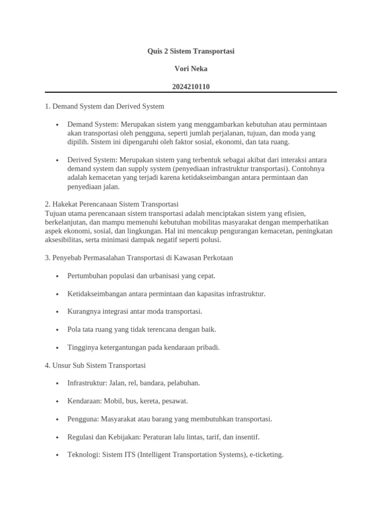 Quis 2 Sistem Transportasi | PDF