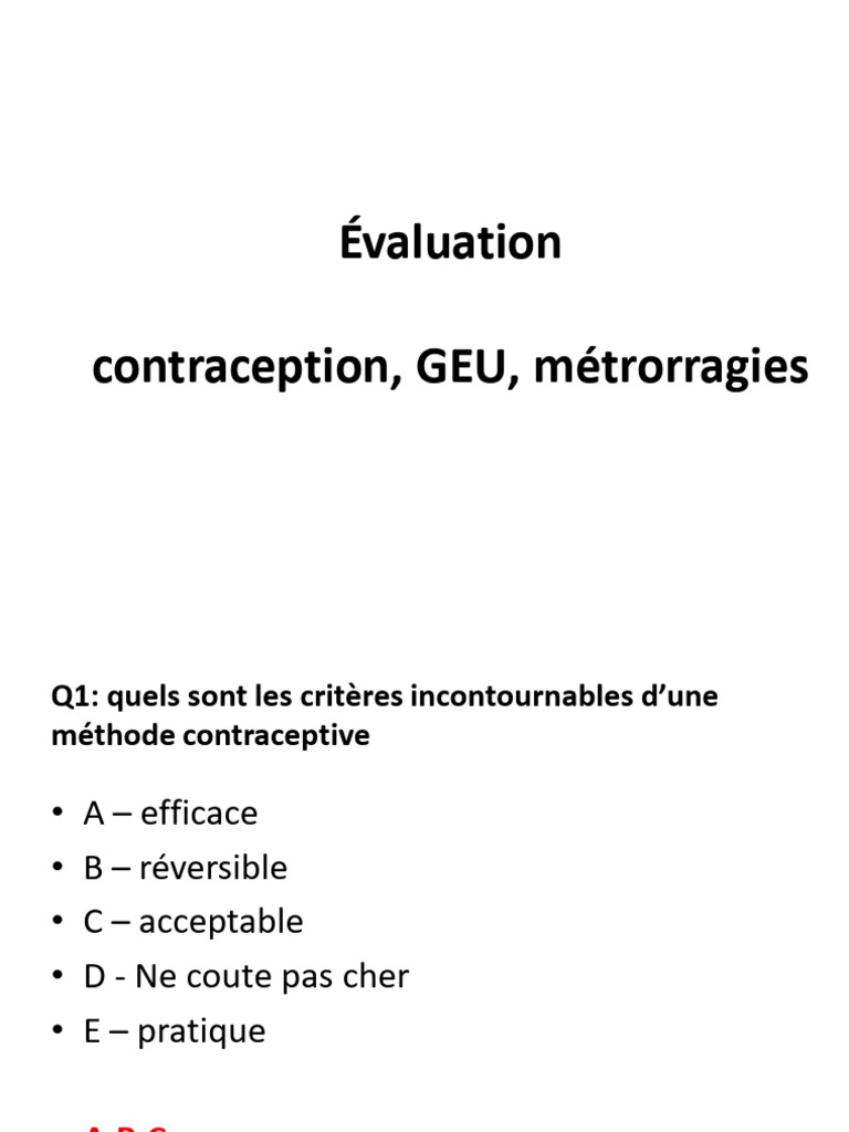 Évaluation des méthodes contraceptives et GEU | PDF | Spécialités ...