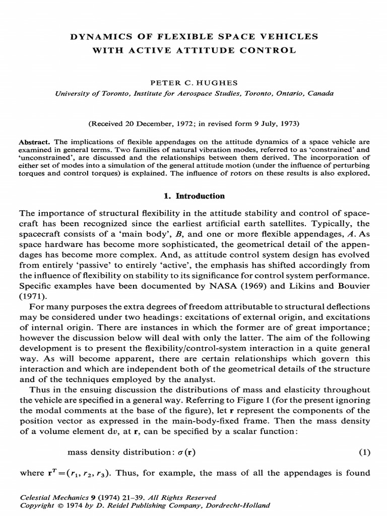 Dynamics of Flexible Space Vehicles With Active Attitude Control | PDF ...