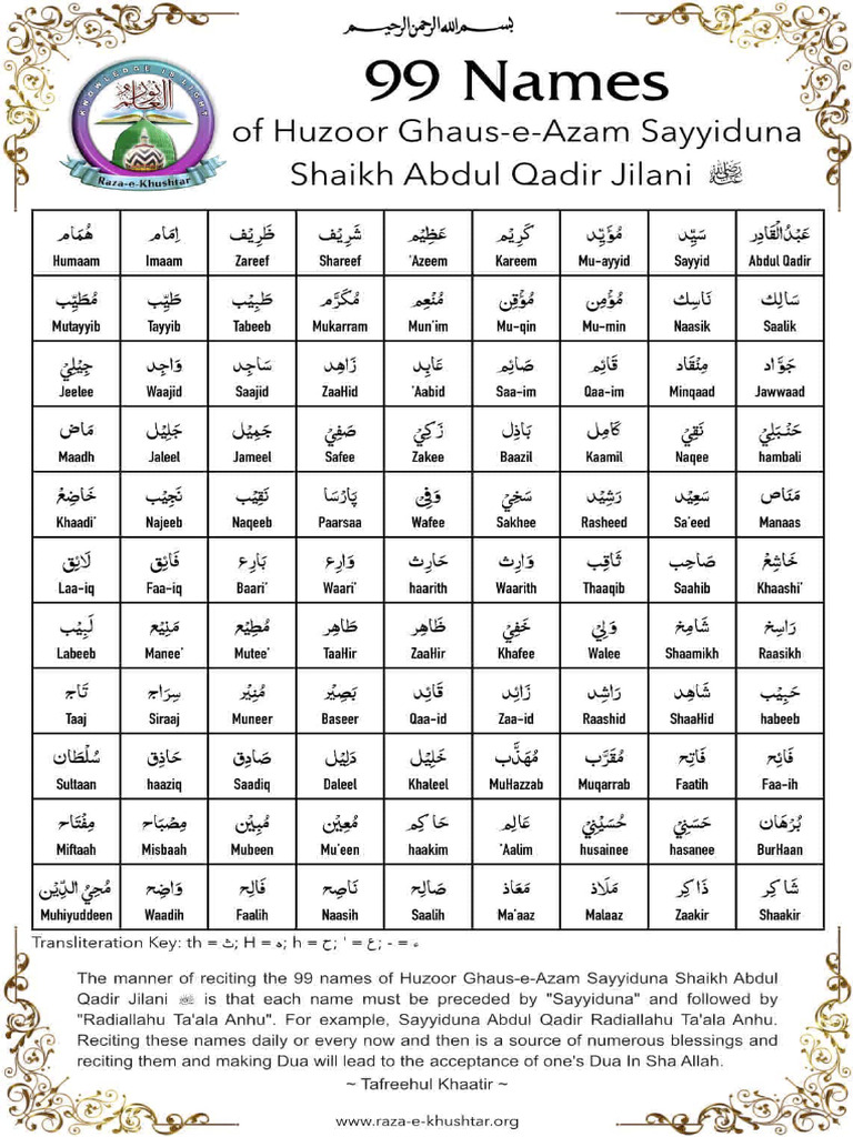 99 Asma Ghous e Azam | PDF