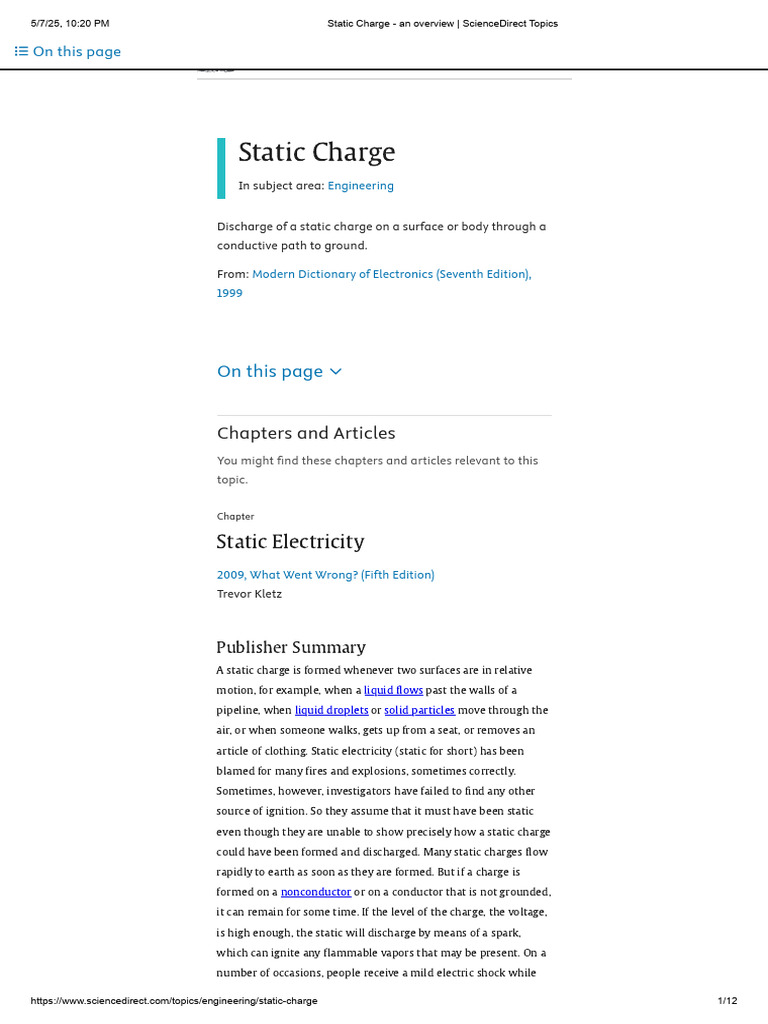 Static Charge - An Overview - ScienceDirect Topics | PDF ...