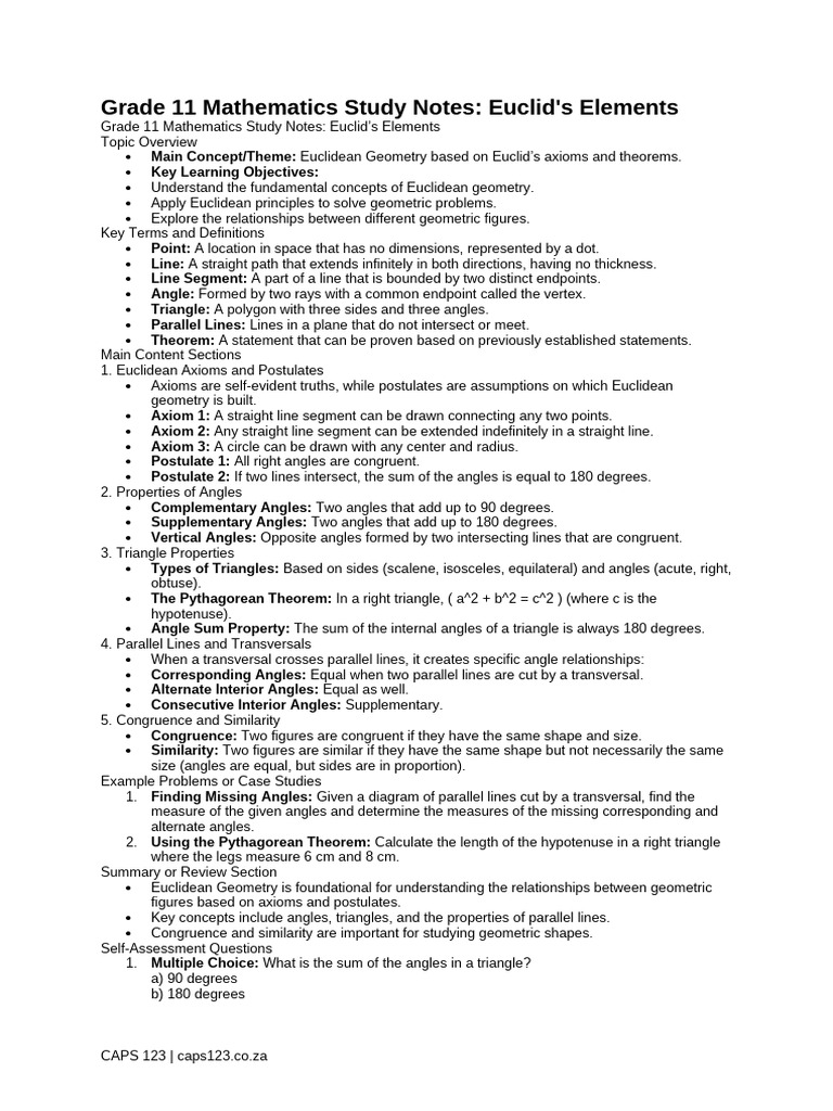 Grade 11 Mathematics Study Notes Euclids Elements | PDF | Euclidean ...