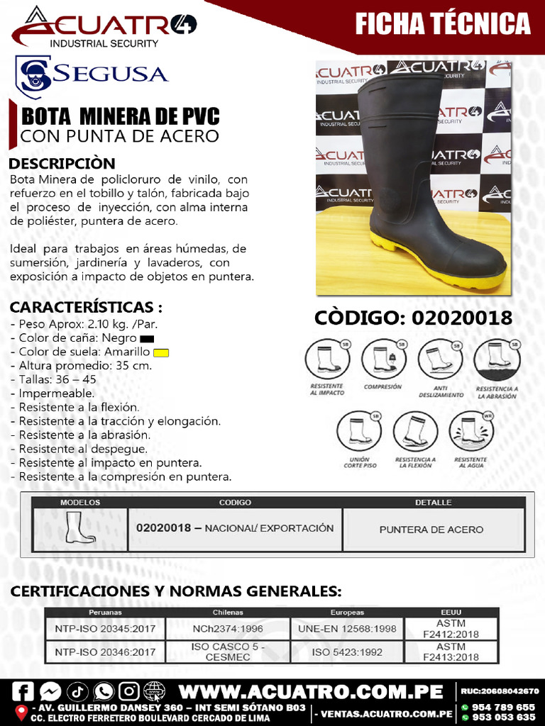 Ficha Tecnica de La Bota Segusa Planta Amarilla Punta de Acero | PDF