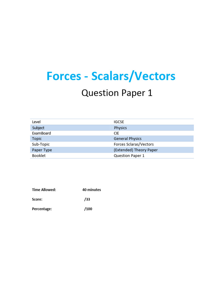 153-Scalars Vectors-Cie Igcse Physics Ext-Theory-Qp | PDF | Force | Euclidean Vector