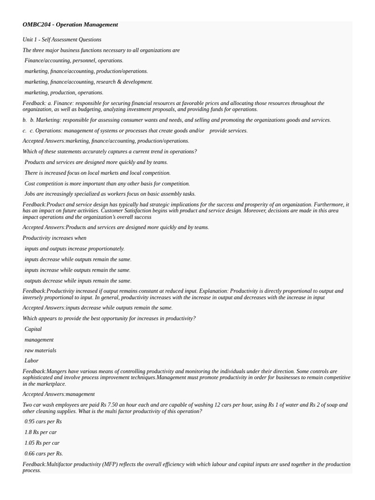Operation Management Self Assessment Guide | PDF | Inventory | Economies