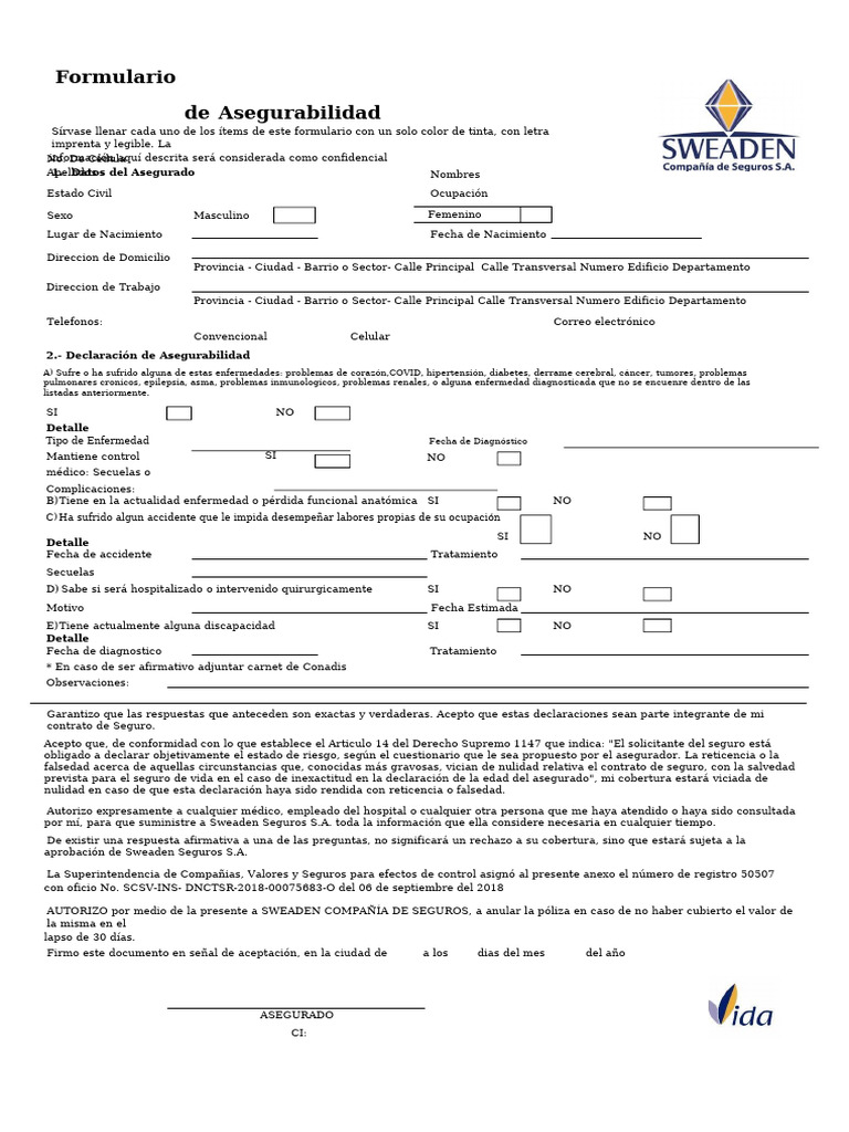 Formulario de Asegurabilidad V2 (1) (3) | PDF | Póliza de seguros | Enfermedades y trastornos ...