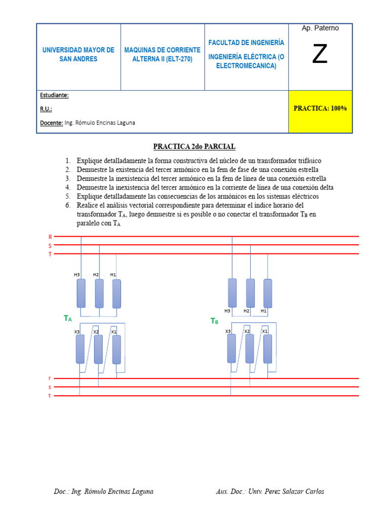 Practica 2do Parcial (100% Practica) | PDF | Transformador | Ingenieria Eléctrica