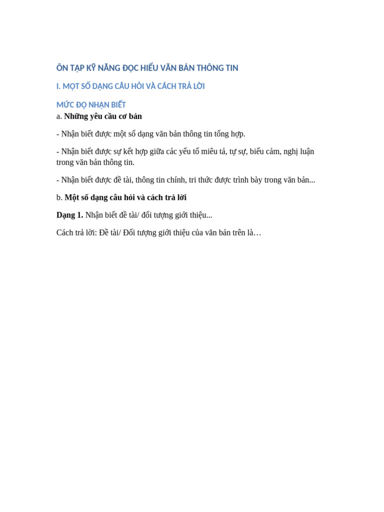 On Tap Ky Nang Doc Hieu Van Ban Thong Tin | PDF
