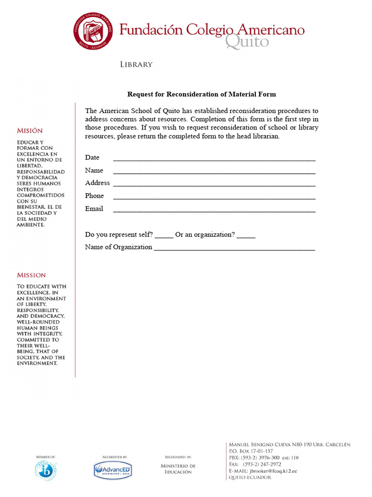 Request For Reconsideration of Material Form | PDF | Library Science | Information Science