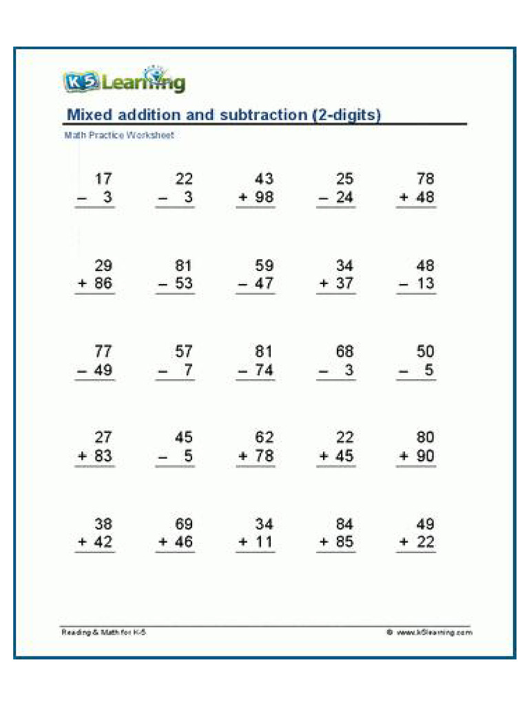 add-subtract-2-digits-a | PDF