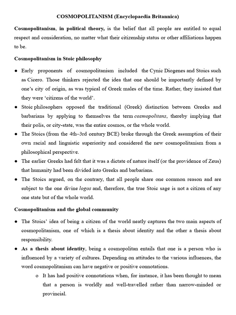 Cosmopolitanism: Philosophy and Theory | PDF | Cosmopolitanism ...