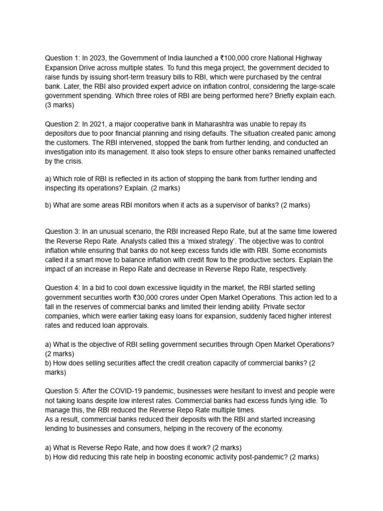 Money and Banking Assignment (Subjective) | PDF | Reserve Bank Of India | Banks