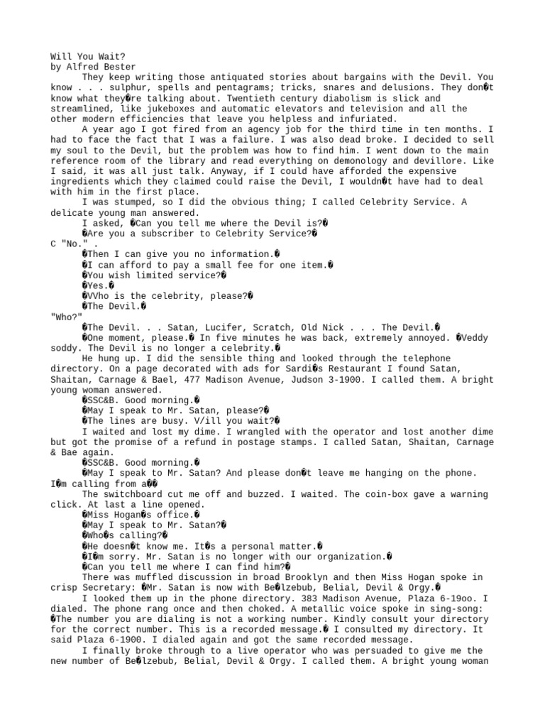 Bester, Alfred - Will You Wait | PDF | Demons