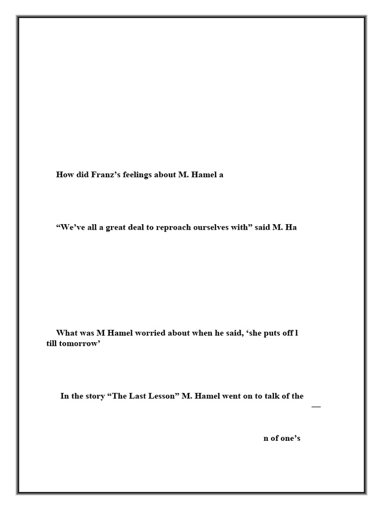 The Last Lesson (Worksheet) | PDF