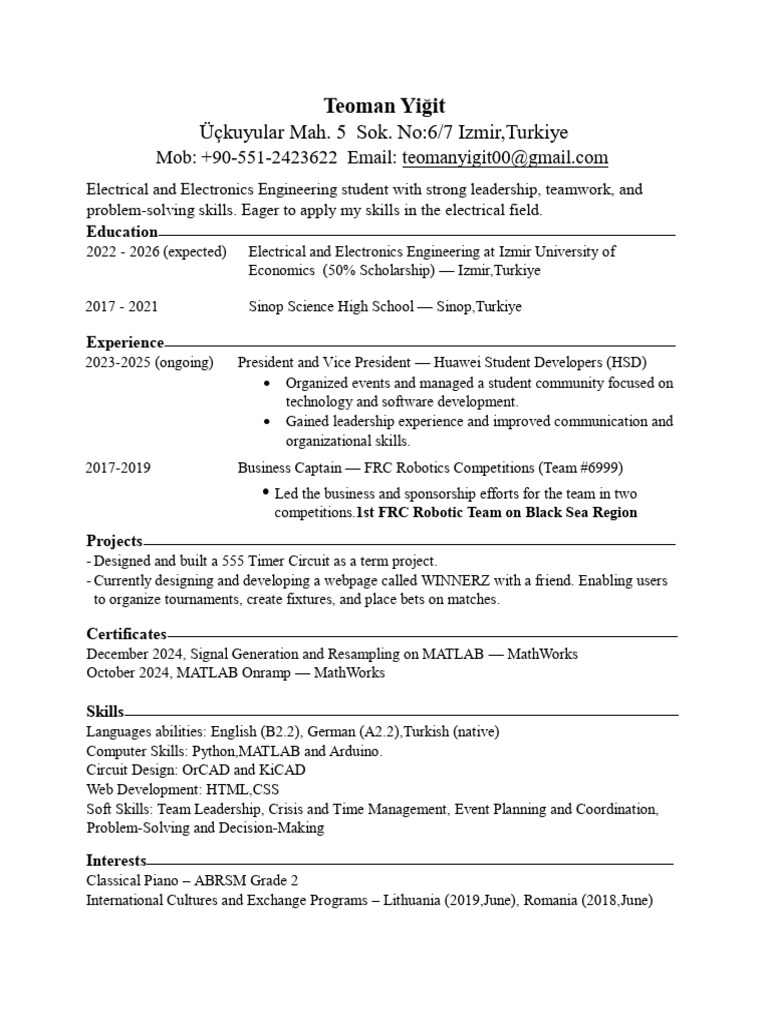 Teoman Yi̇ği̇t CV Son | PDF