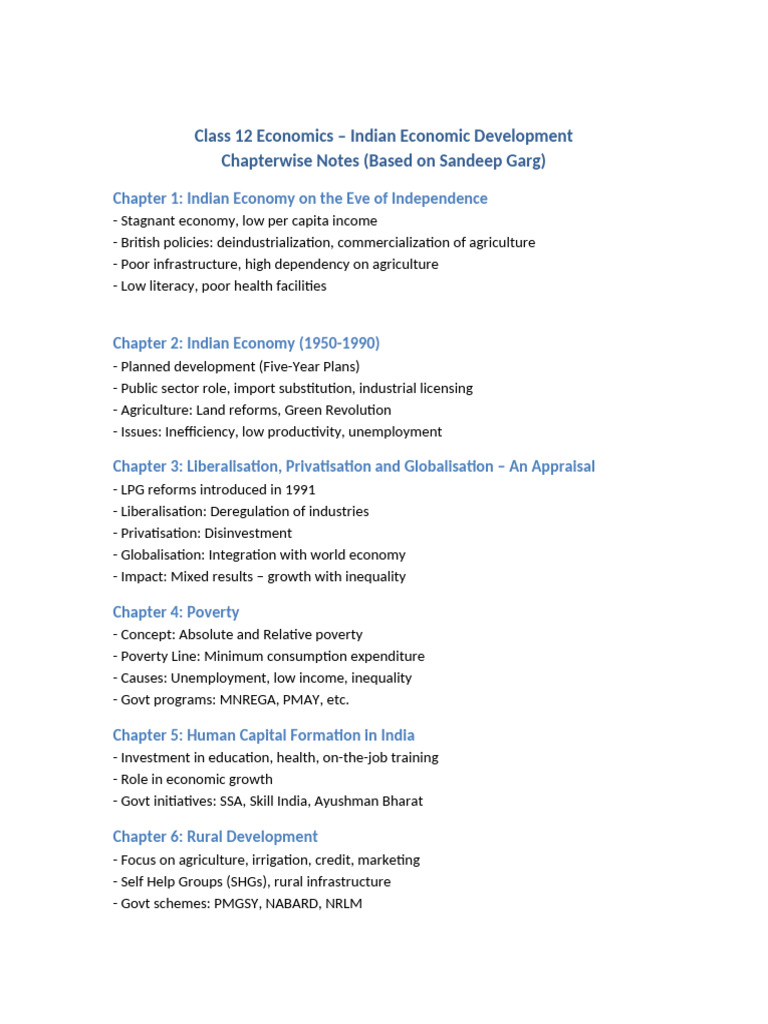 Class 12 Indian Economic Development Notes | PDF