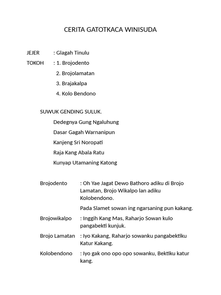 Cerita Gatotkaca Winisuda | PDF