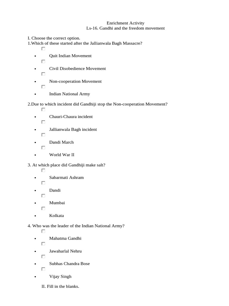 Enrichment Activity Ls-16.Gandhi and The Freedom | PDF