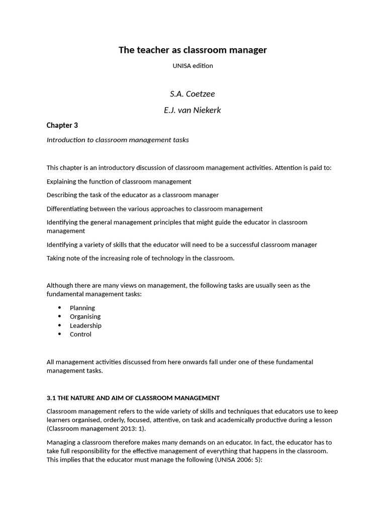 Classroom Management Responsibilities | PDF | Classroom Management ...