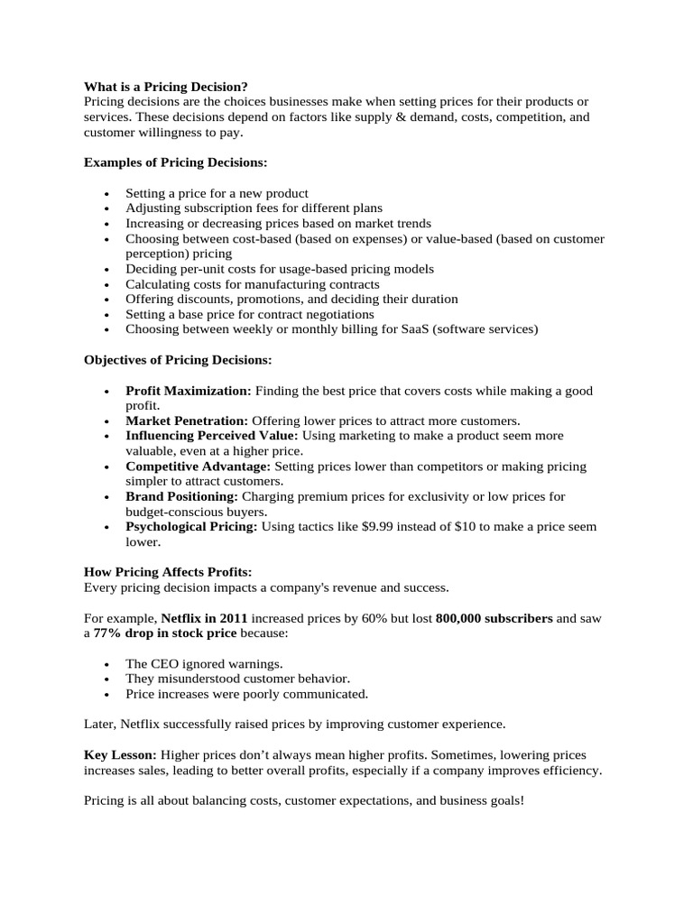 Understanding Pricing Decisions and Factors | PDF | Pricing | Lean ...