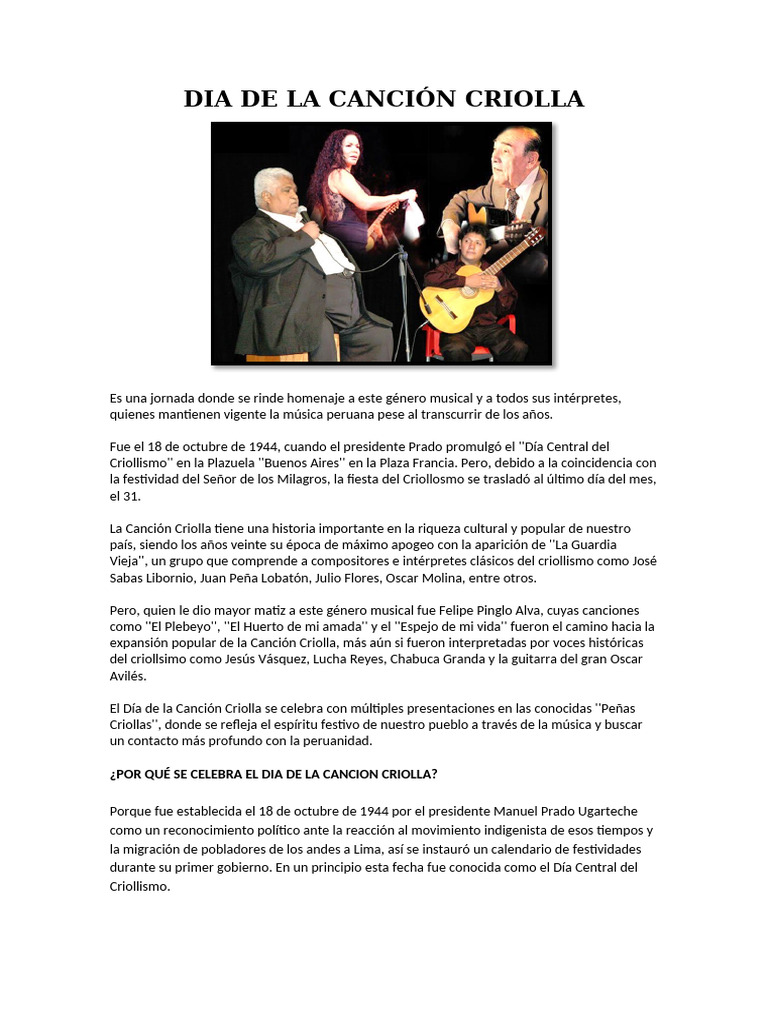 Celebración del Día de la Canción Criolla | PDF