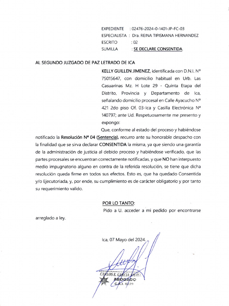 Se Declare Consentida Sentencia | PDF