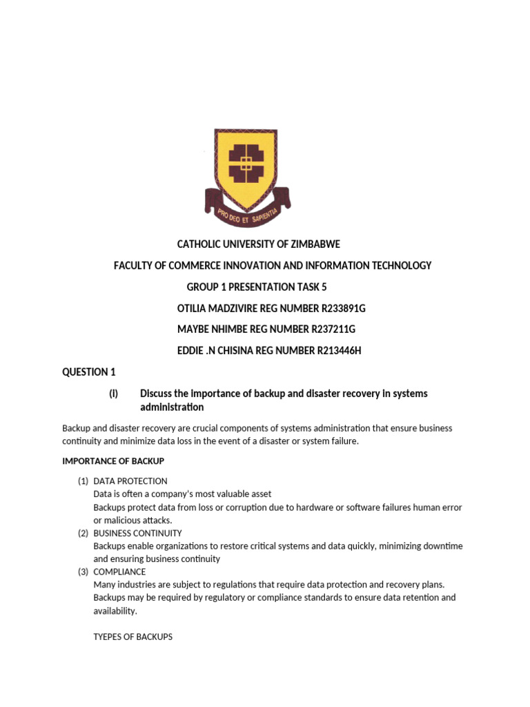 Systems Administration GRP Presentation Task 4 | PDF | Backup | Computer Data Storage