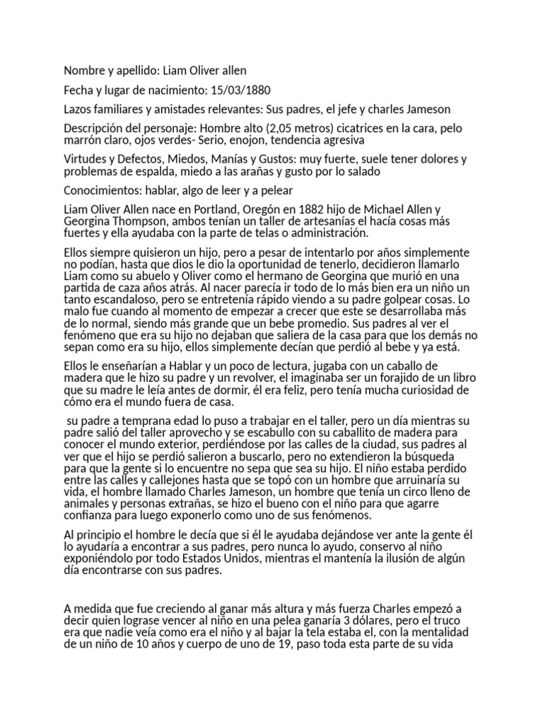 Vida y desafíos de Liam Oliver Allen | PDF