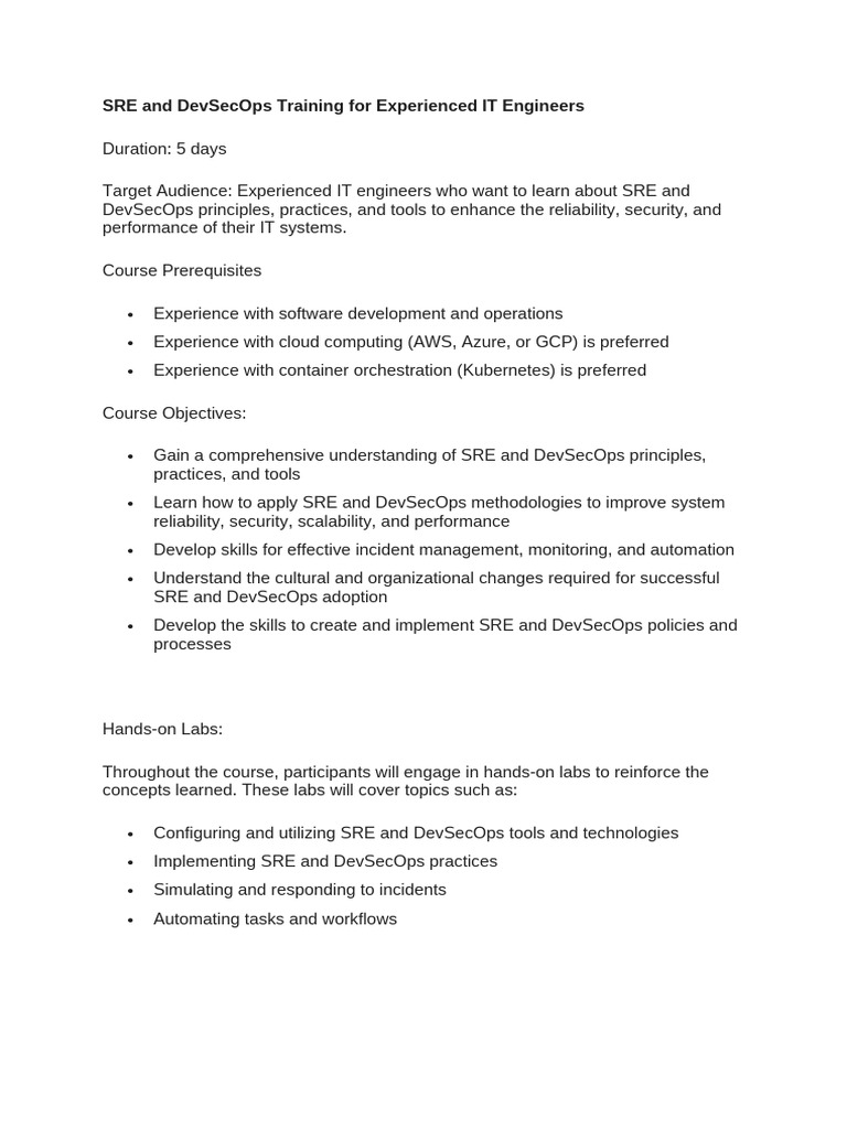 SRE and DevSecOps Training Content - 20231023 | PDF | Business ...