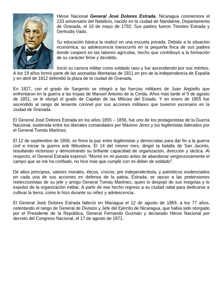 Biografía del General José Dolores Estrada | PDF | Militar