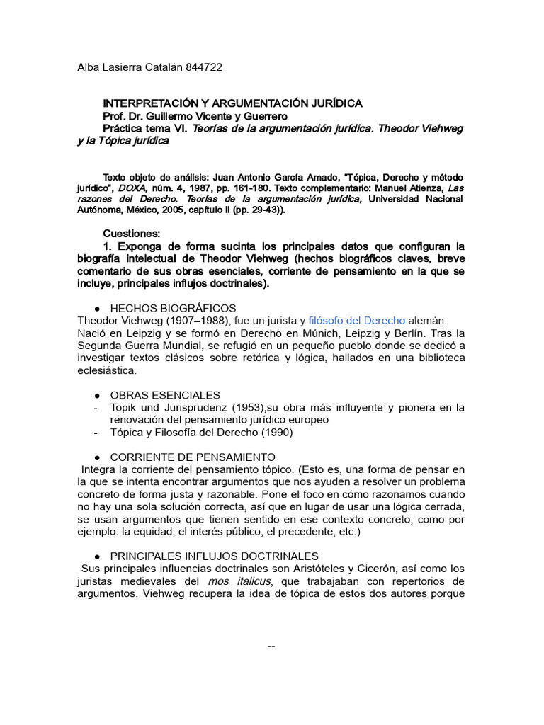 Práctica Tema 8b Cuestionario Tópica Jurídica T. Viehweg | PDF | Juez | Justicia