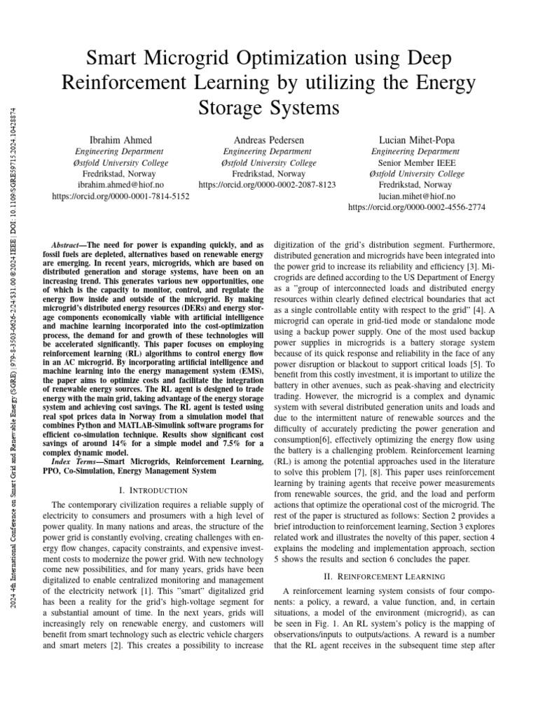 Smart Microgrid Optimization Using Deep Reinforcement Learning by Utilizing The Energy Storage ...
