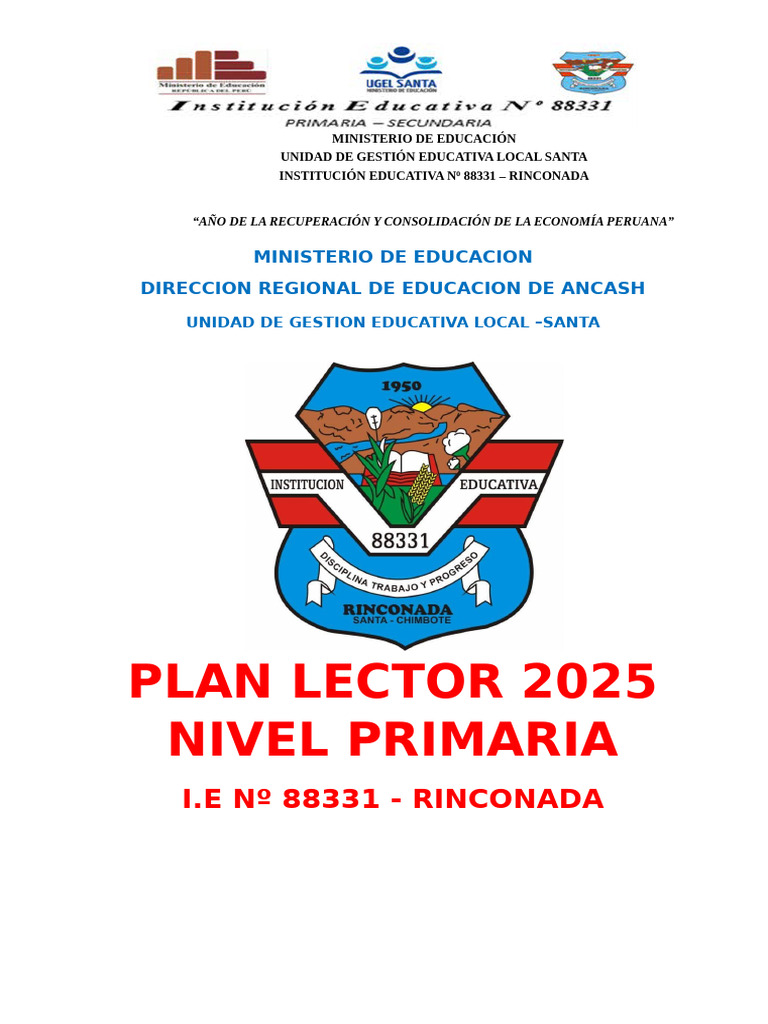 Plan Lector Nivel Primaria 2025 | PDF | Comprensión lectora | Educación primaria