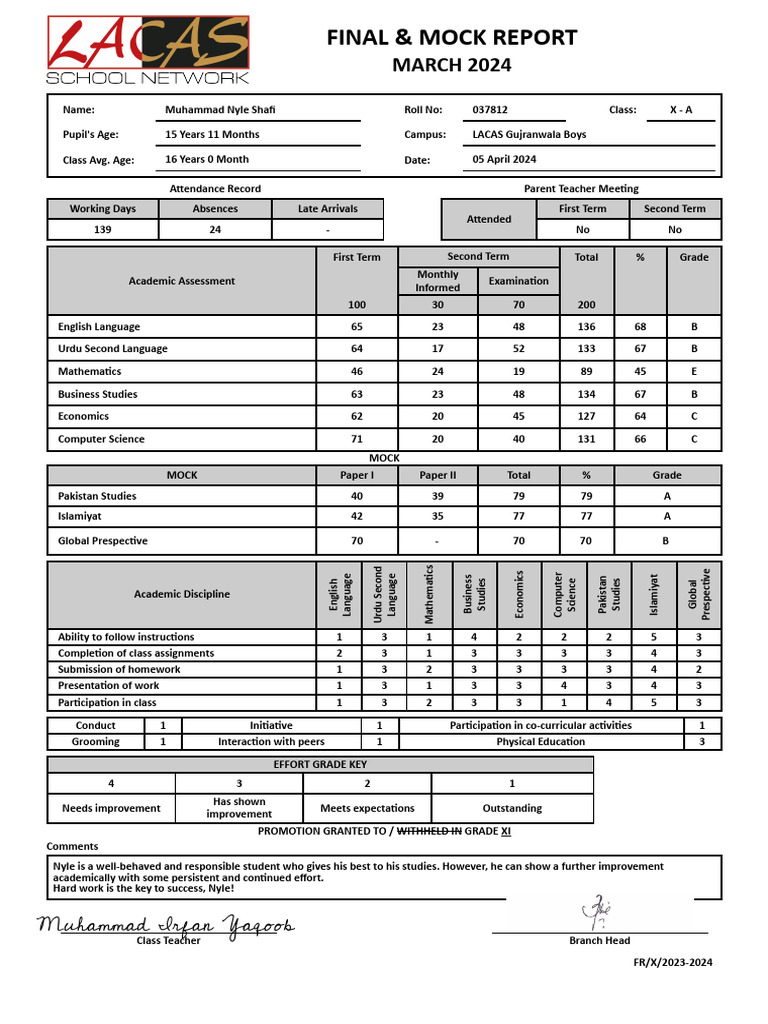 Final Term Report Card 2023-2024_13462 | PDF