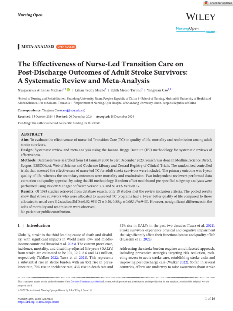 Nursing Open - 2025 - Michael - The Effectiveness of Nurse Led ...
