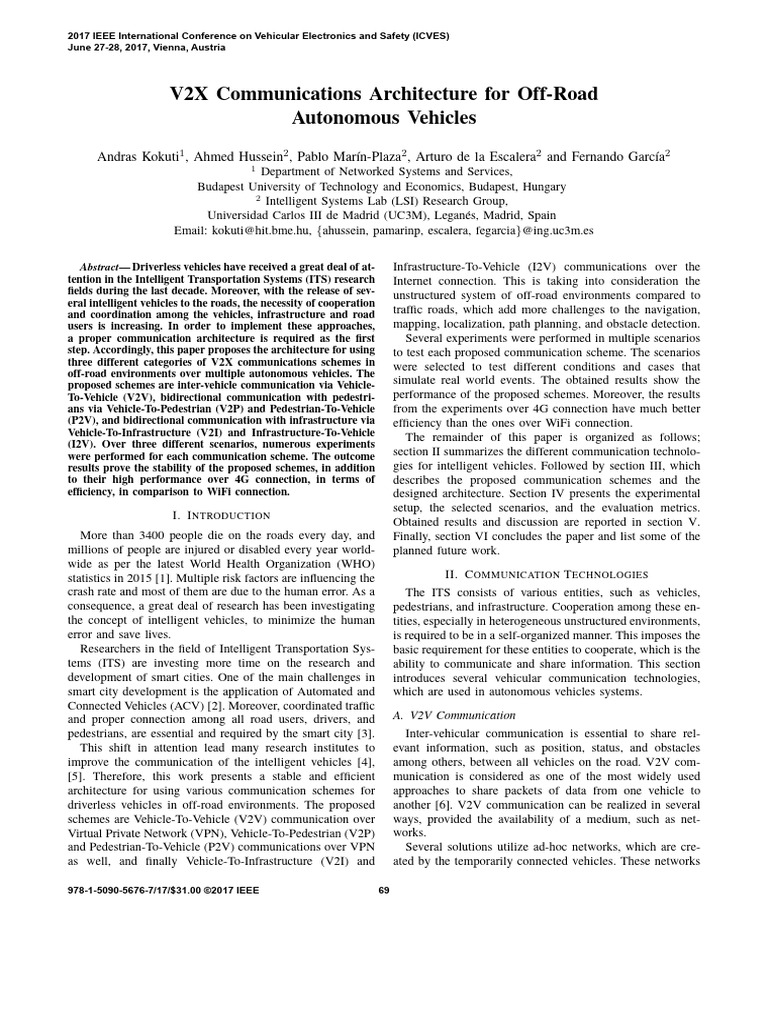 V2X Communications Architecture For Off-Road Autonomous Vehicles | PDF ...