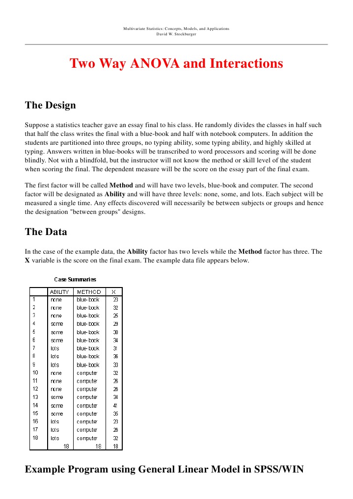 Two-Way ANOVA and Interactions | PDF | Analysis Of Variance ...