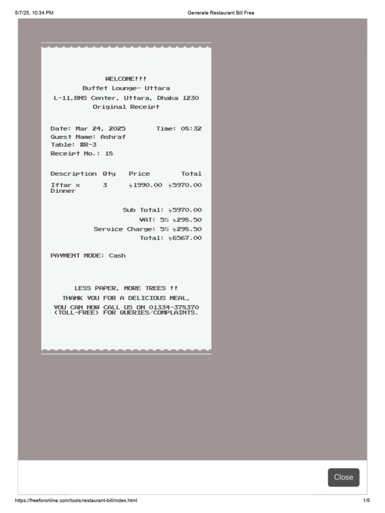 Buffet Lounge Receipt - Mar 2025 | PDF | Receipt | Value Added Tax