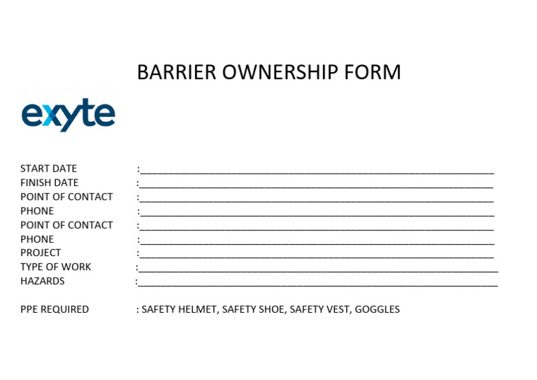 VCB Barrier Safety Ownership Form | PDF