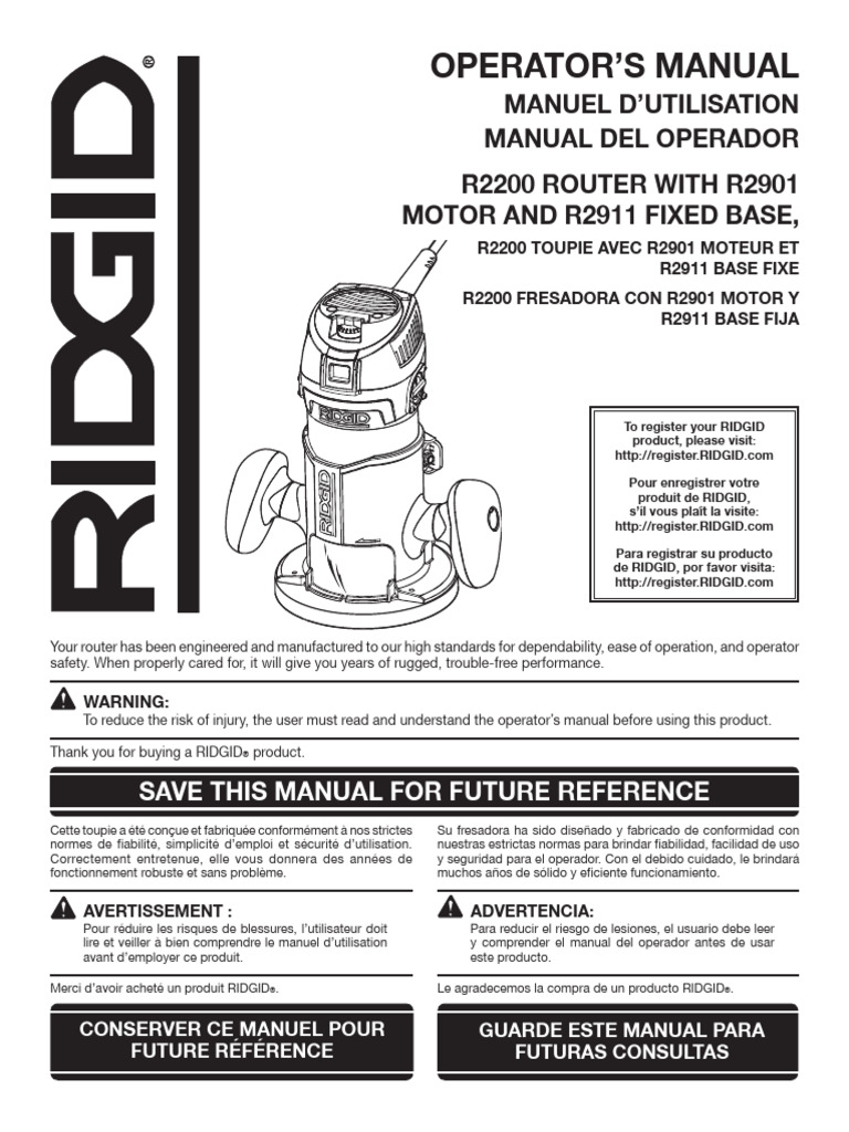 Ruter OPerator Manual Ridgid R22002 | PDF | Mains Electricity ...