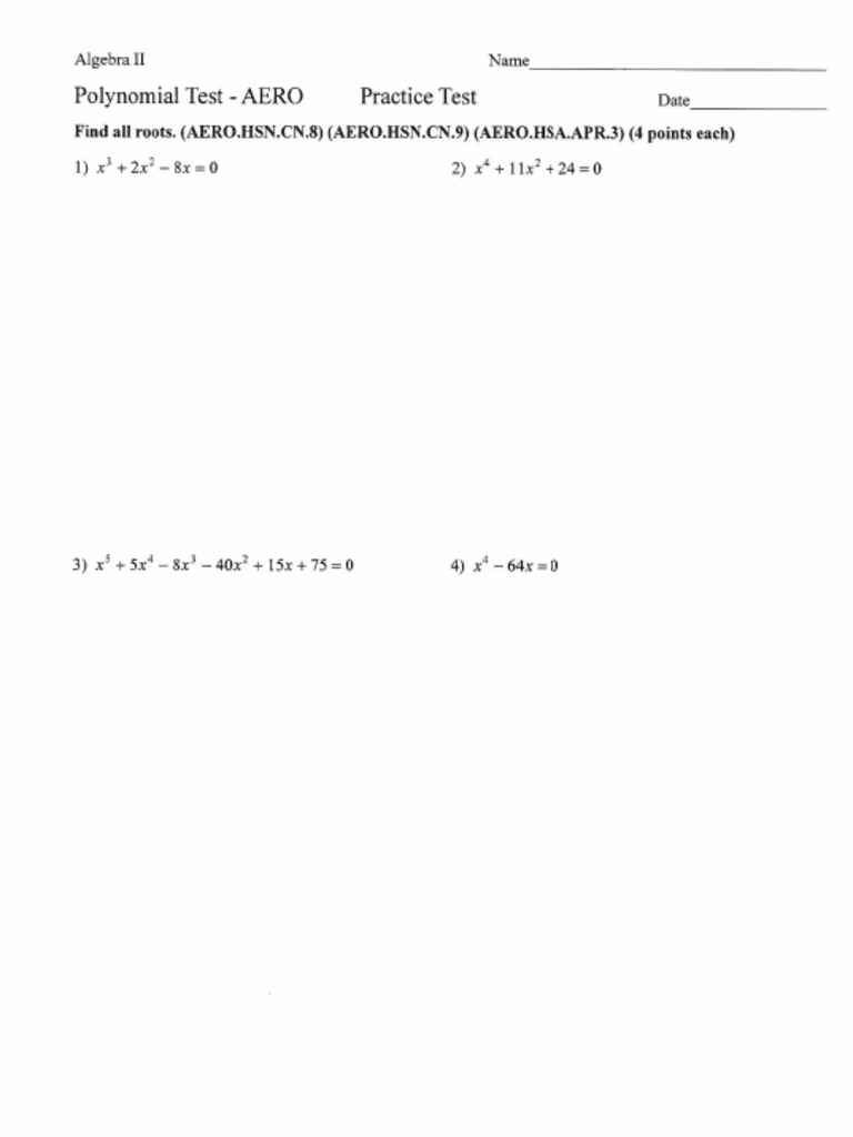 Unit IV - Polynomials AERO Practice Test With KEY-2 | PDF
