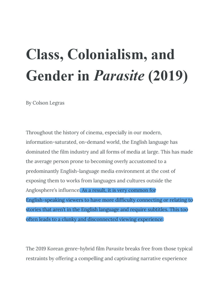 Class, Colonialism, and Gender in Parasite (2019) | PDF | Stairs