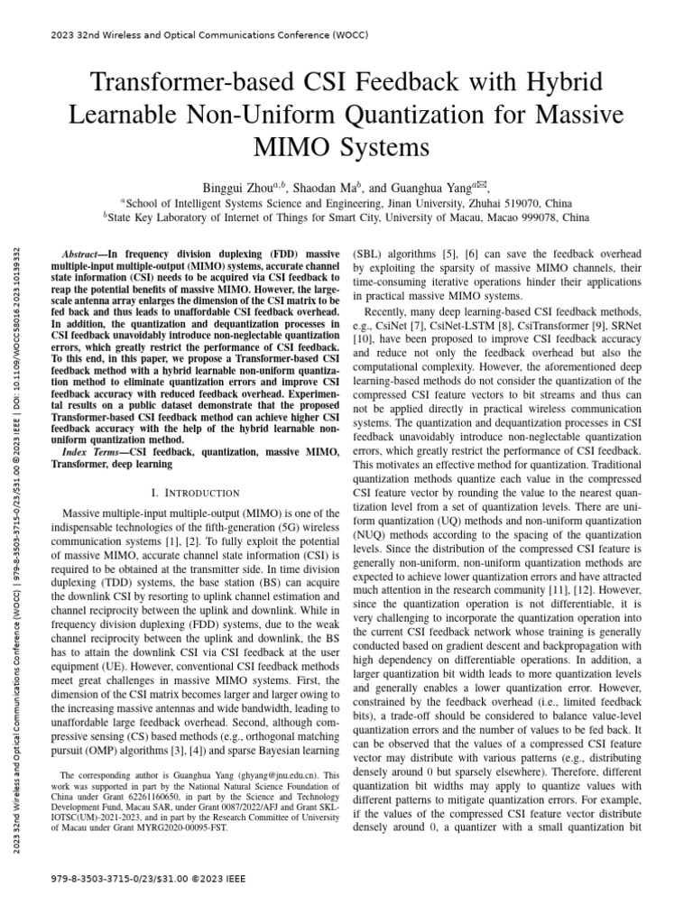Transformer-Based CSI Feedback With Hybrid Learnable Non-Uniform Quantization For Massive MIMO ...