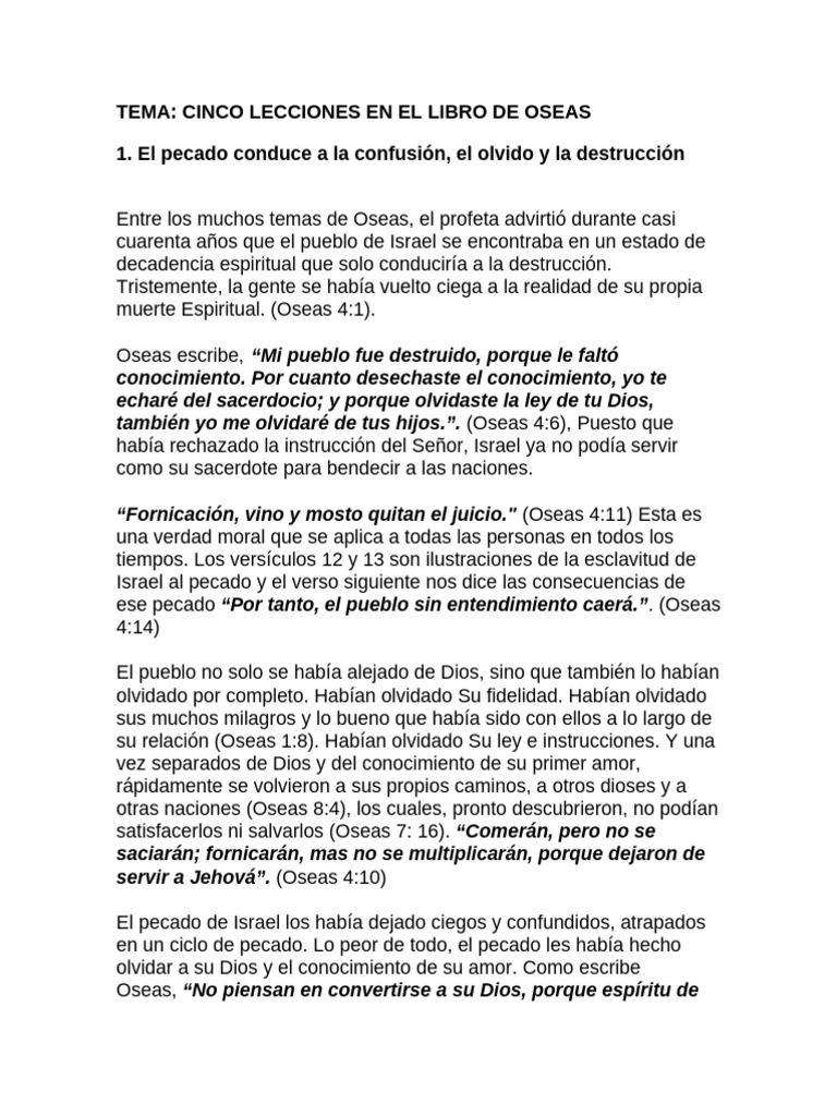 Cinco Lecciones En El Libro De Oseas El Profeta De Dios Pdf