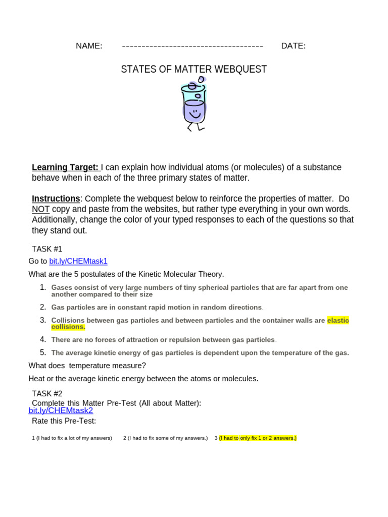 States of Matter Webquest-122222 | PDF | Gases | Matter