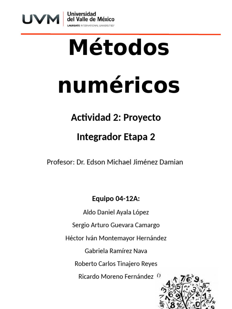 Métodos Numéricos: Actividad 2: Proyecto Integrador Etapa 2 | PDF | Sistema no lineal | Ecuaciones