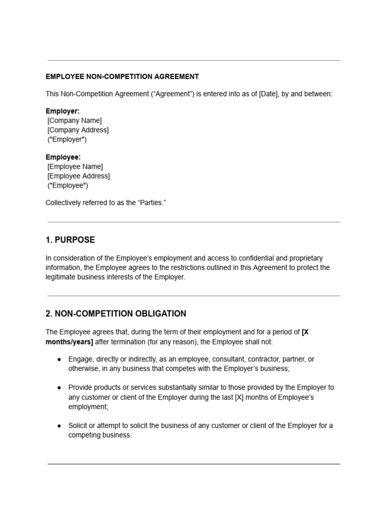 Employee Non-Competition Agreement Template | PDF | Employment | Legal ...
